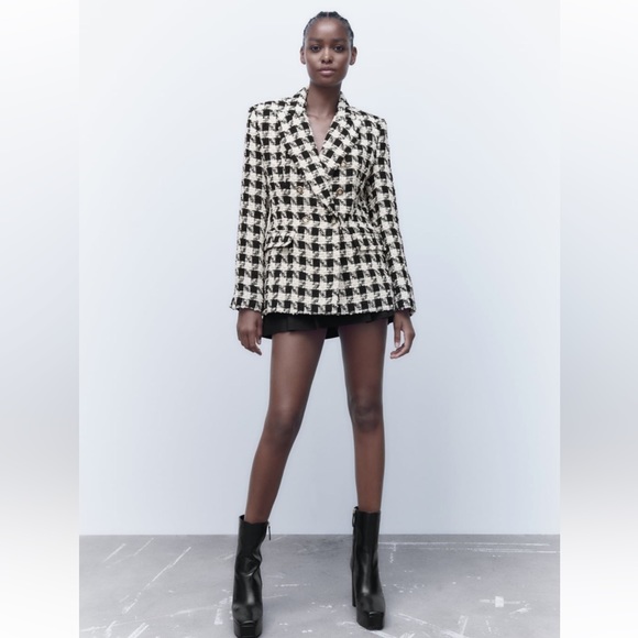 Zara | Jackets & Coats | Zara Houndstooth Checkered Blazer | Poshmark